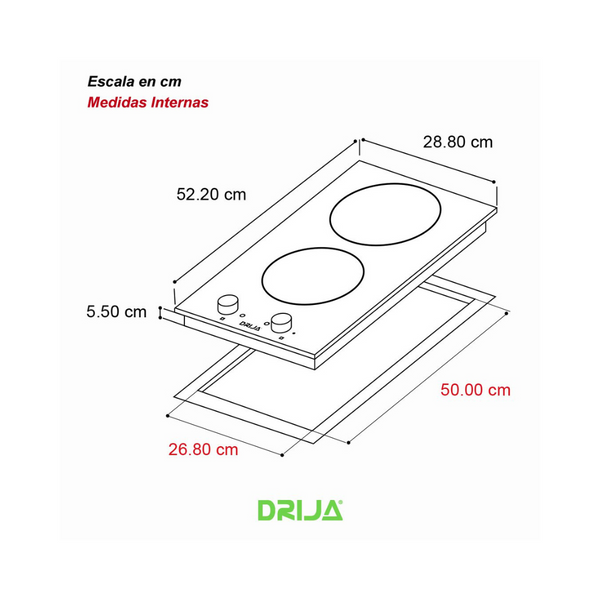 Estufa Empotrable Eléctrica de Vitrocerámica Drija Bari 30 | 2 Quemado ...